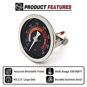 WEMEIKIT Upgraded Thermometer Replacement for Big Green Egg Grills, HD 3.3” Large Dial & Waterproof Temperature Gauge for BGE Accessories, Dome Lid Thermostat Made of Stainless Steel for Long Time Use
