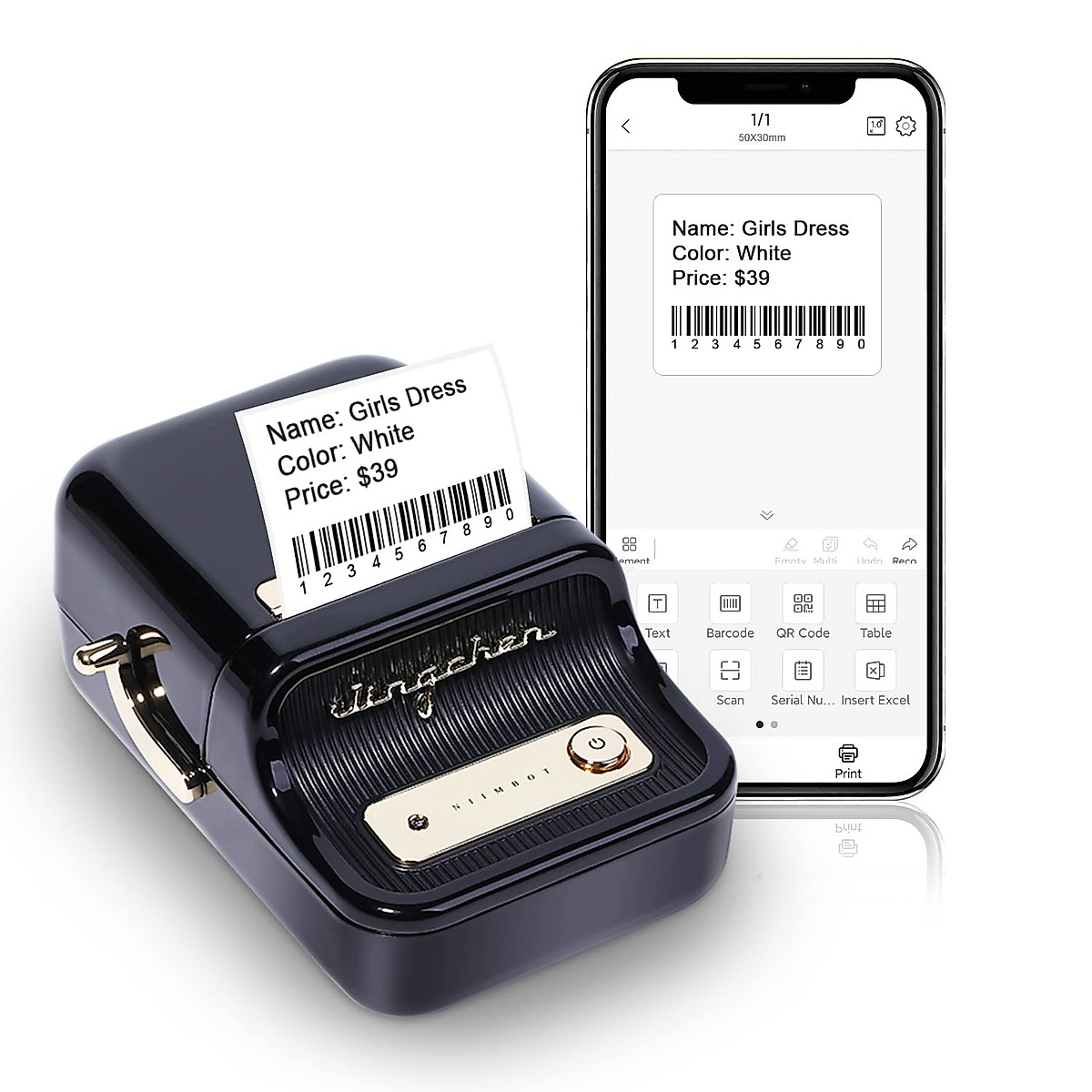 2 Inch Label Printer B21 with 230 Labels, Bluetooth Thermal Labels Maker Small Business Sticker Printers, Suits for All Purpose Labels Barcode Price Text, Compatible with iOS & Android (Black)