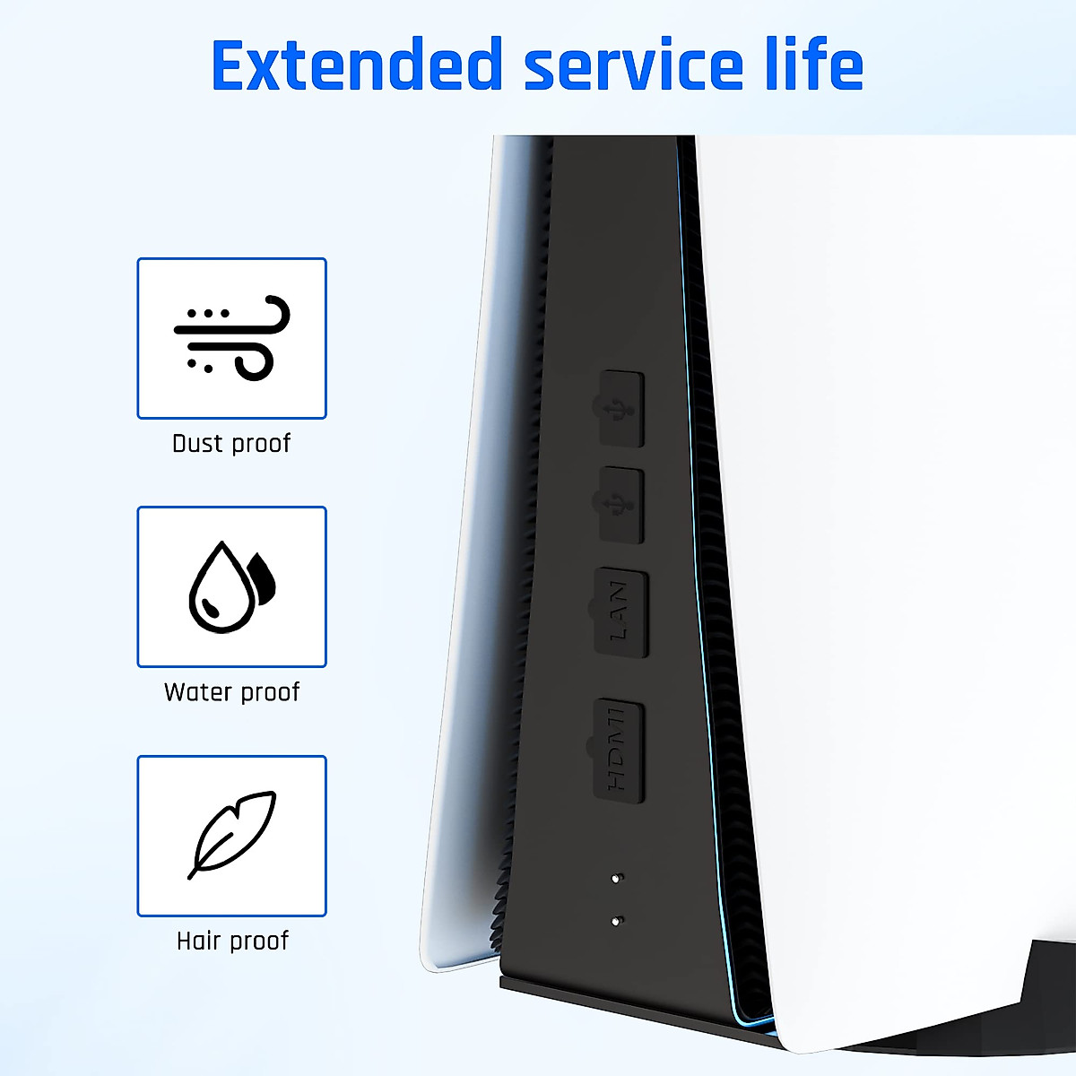 RHOTALL Dust Plugs Kit for PS5 Console, USB HDMI AC LAN Port Dust Protector, Silicone Dustproof Plug Accessories for PS5 with 7 Dust Plugs, 2 Brushes, 1 Rag and 1 Accessories Storage Bag - Black