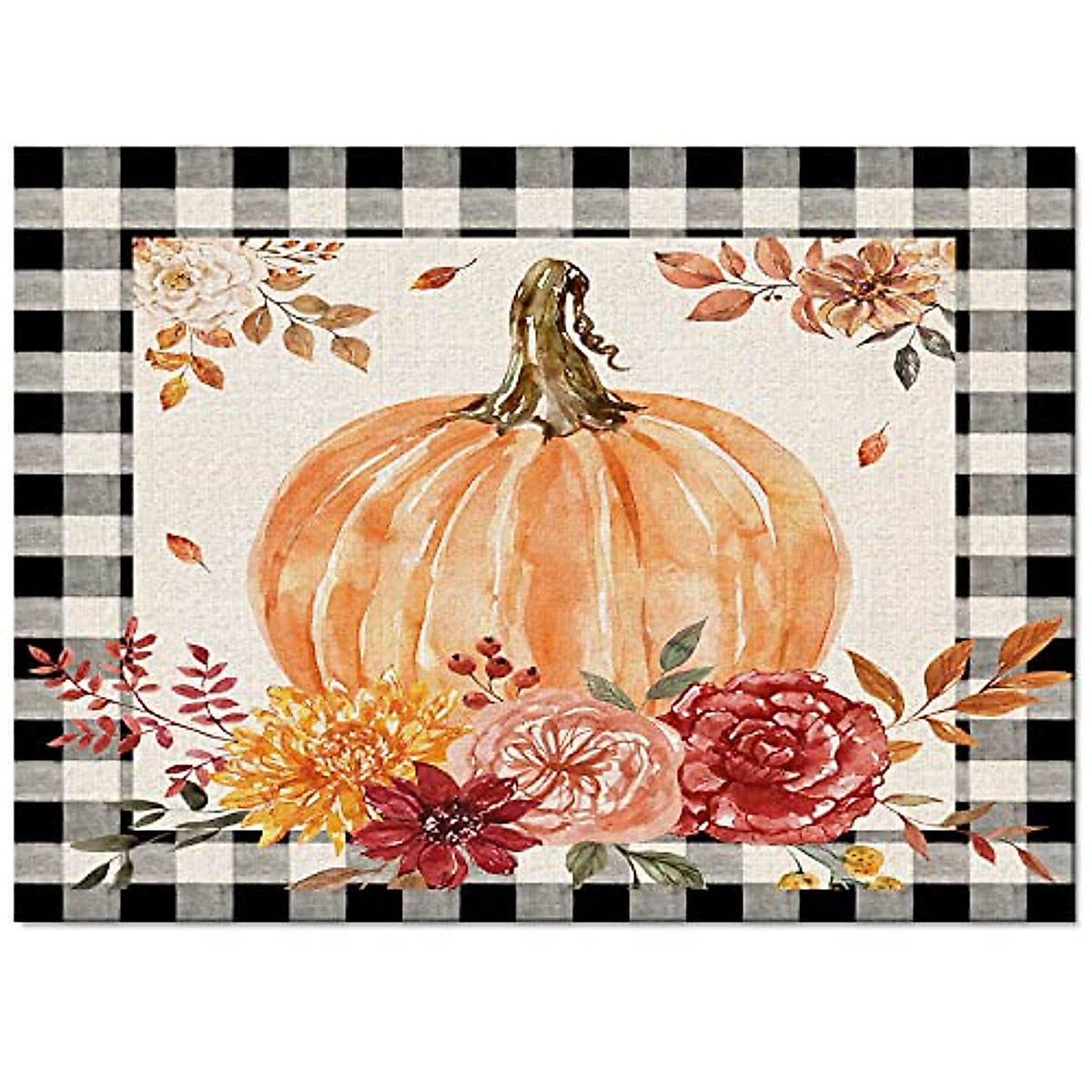 2'x3' Fall Thanksgiving Area Rug,Outdoor Indoor Washable Carpet Area+Rug for Living Room,Boys/Girls Bedroom,Bathroom,Classroom,Kitchen,Hallway,Throw Floor Mat Autumn Pumpkin Flower Leaves Plaid Check