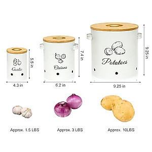 Holismo Potato Storage For Pantry, 3 Containers Kitchen Counter Organizer Countertop Onion and Potato Storage bin with Garlic Holder, Kitchen Canisters Vegetable Keeper with bamboo lid