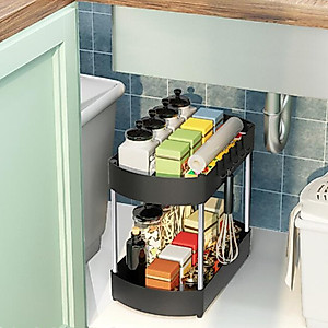 Libcflcc Kitchen Storage Rack Under Sink Organizer Double Layer Modern Multi-Functional Strong Load Bearing Countertop Bathroom Kitchen Cabinet Organizer Holder Multi-Functional Storage Rack Black