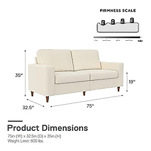 DHP Liah 3-Seater Sofa with Pocket Spring Cushions, Ivory