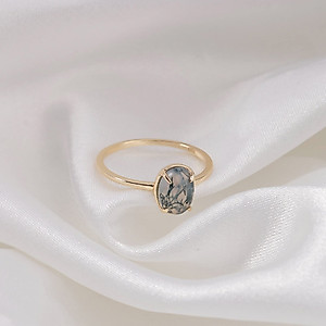 Natural Moss Agate Gemstone Genuine 925 Sterling Silver Ring for Women Oval Cut Women's Ring for Engagement Silver 925 Jewelry Personality Ring for Women (8)