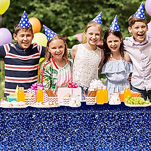 3pcs Blue and Silver Tablecloth for Rectangle Tables Sequin Dot Confetti Table Cover Sparkly Disposable Tablecloths Birthday Decorations Wedding Anniversary Indoor Outdoor Holiday Decor(Plastic)