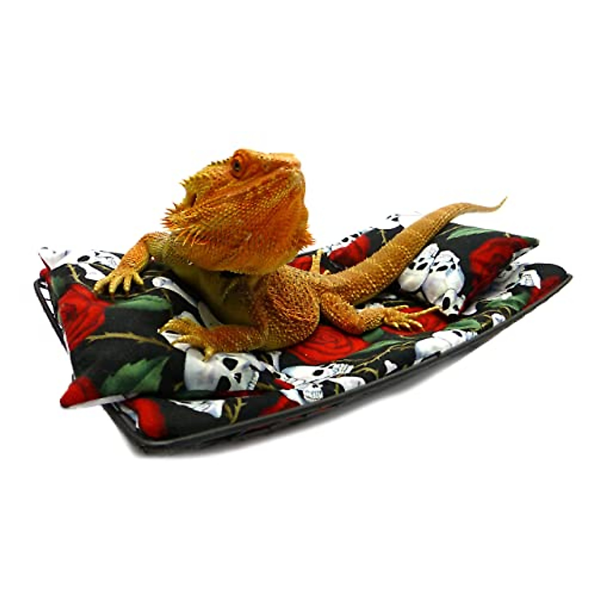 Chaise Lounge for Bearded Dragons, Skulls and Roses Fabric