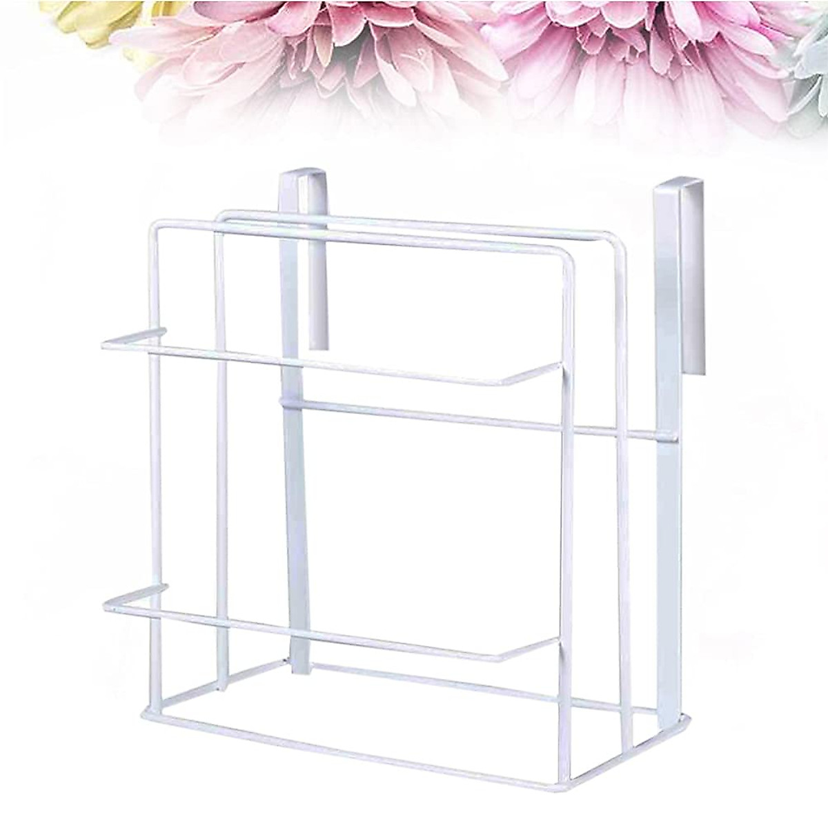 YARNOW 2 Pcs Chopping Board Shelf Under Cabinet Double Layer Pot Lid Rack Holder Punch Free Towel Bar Kitchen Storage Organizer (White)