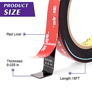 EMITEVER Double Sided Tape, Heavy Duty Mounting Tape, 15Ft x 0.6In Two Sided Acrylic Foam Tape, 2 Sided Strong Adhesive Tape, Waterproof Two Way Tape for Automotive, Car, Home Decor, Office Decor