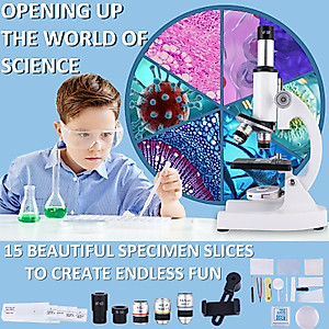 Microscope for Kids，40X-2000X Compound Microscope Mobile Phone Adapter with Microscope Slide Microscope kit for Home School Laboratories for Children Students