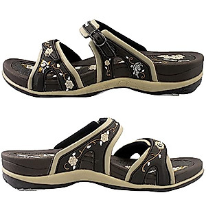 Gold Pigeon Shoes SIGNATURE Women Slide Sandals for Women Comfort Cushion Adjutable Straps: 6875 Brown, Size 6.5-7 (6875-brn-37)