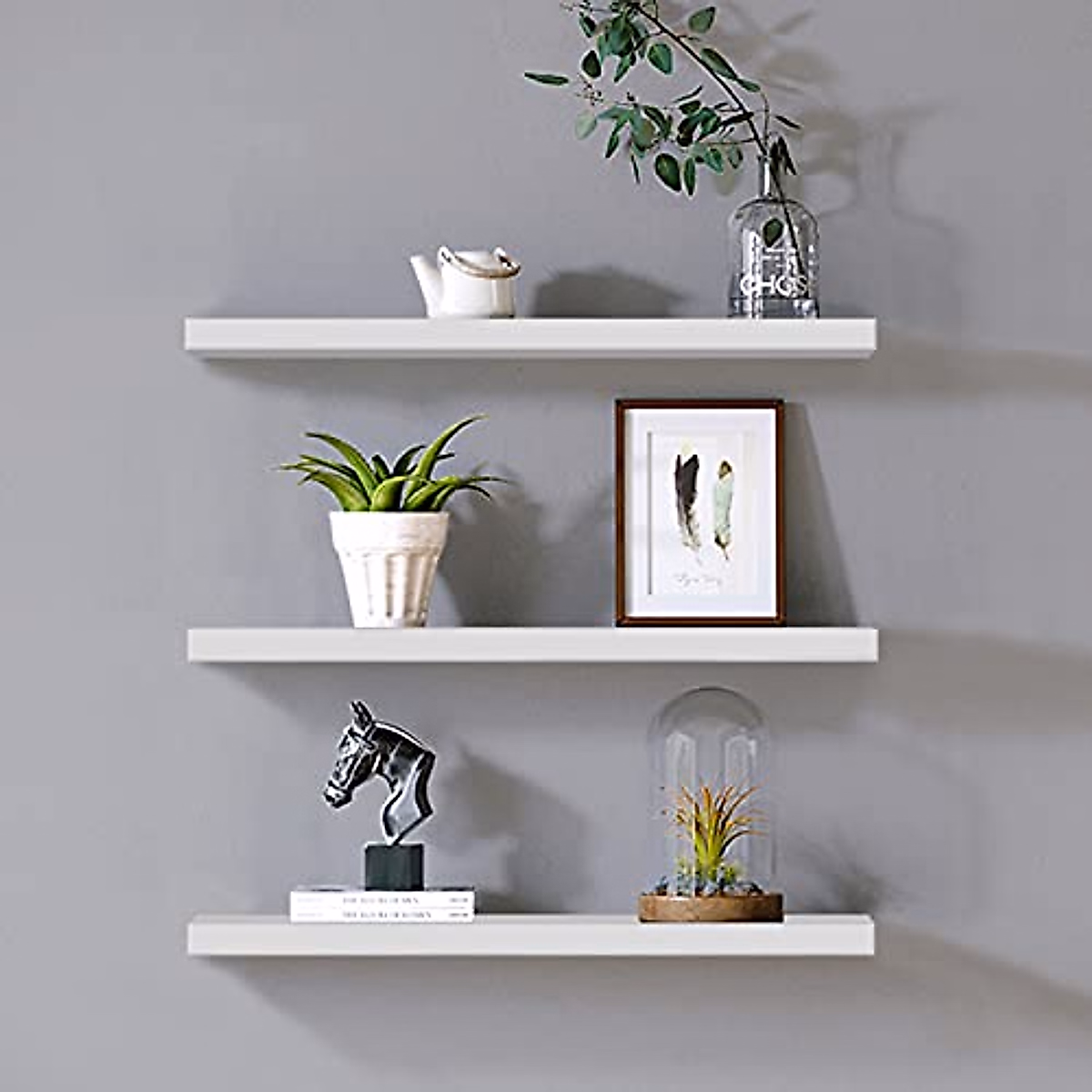 ISYOKE White Floating Shelves Set of 3 Wall Mounted Wood Shelves Modern Dispay Floating White Shelf for Bathroom,Bedroom, Living Room, White Shelves with Invisible Brackets