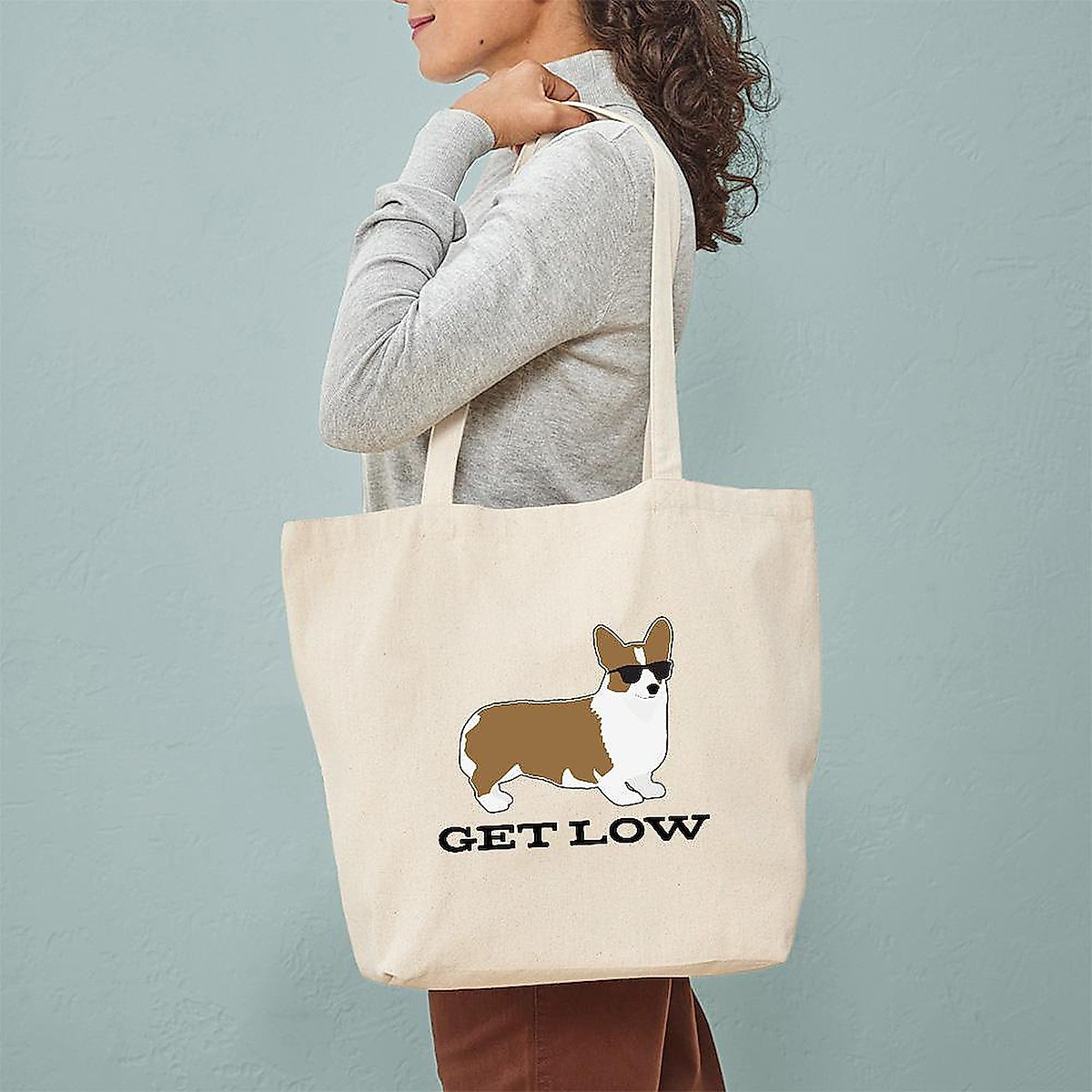 CafePress Get Low Corgi Tote Bag Canvas Tote Shopping Bag