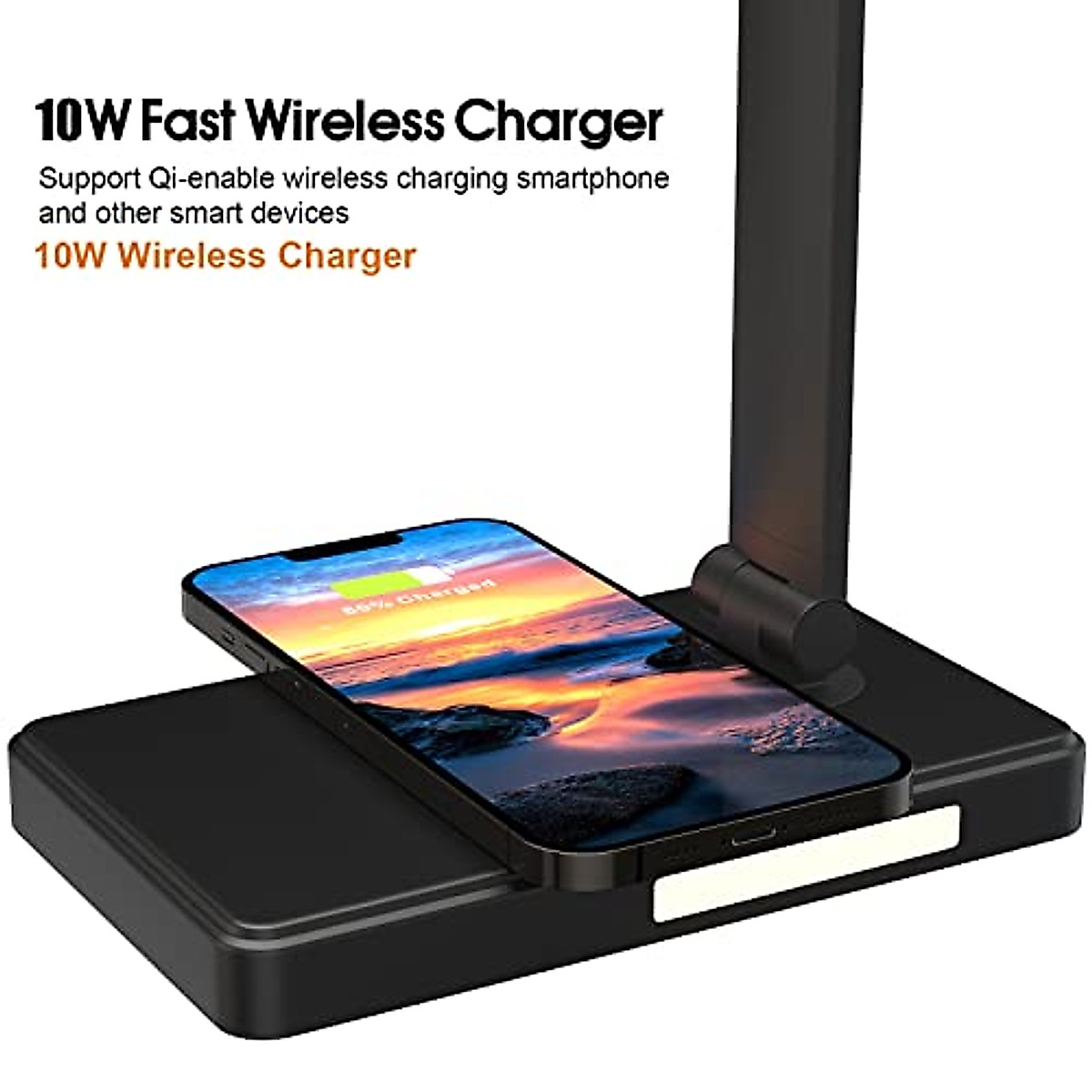 LED Desk Lamp with 10W Fast Wireless Charger, Dimmable Eye Caring Reading Desk Lamps for Office Home, Desk Light with 5 Lighting & 10 Brightness, Touch Control Table Lamp Dorm for Study Gifts BEYONDOP