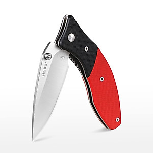 Folding Pocket Knife, 3 inch 8Cr13MoV Stainless Steel Blade, Safety Liner Lock, Pocket Clip, Manual Opening, G10 Handle, Perfect for Outdoor Camping and Everyday Carry, Black+Red