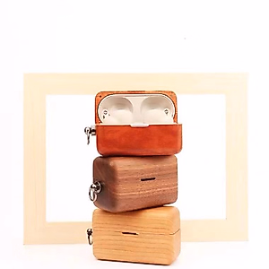 Handmade Nature Wooden Genuine Real Wood Protective Case Cover with Carabiner Compatible with Sony WF-1000XM4(Walnut)