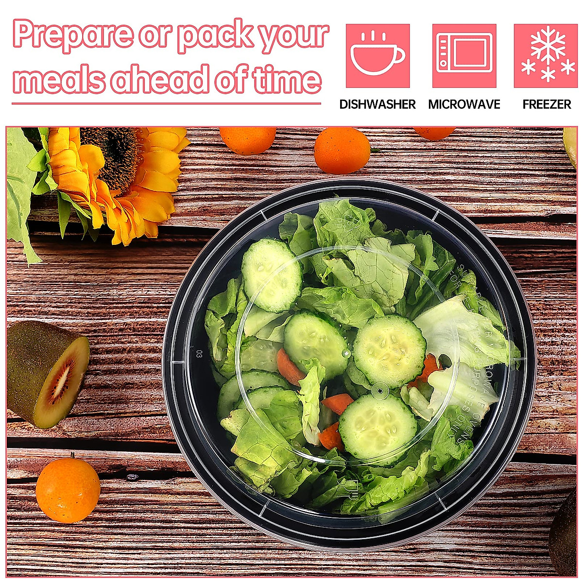 Meal Prep Container,30 Pack Food Prep Containers,28 oz Meal Prep Bowls with Lids,Reusable Food Containers with Lids,Round Plastic Lunch Containers,BPA-Free,Stackable,Microwave/Dishwasher/Freezer Safe