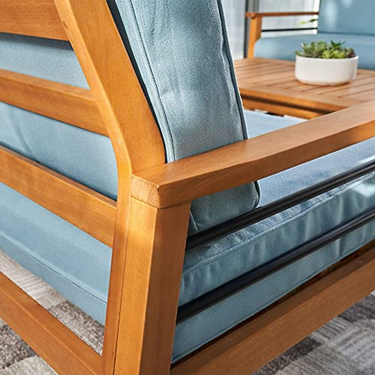 VIFAH Gloucester Contemporary Patio Sofa Club Chair, Golden Oak Wood Color