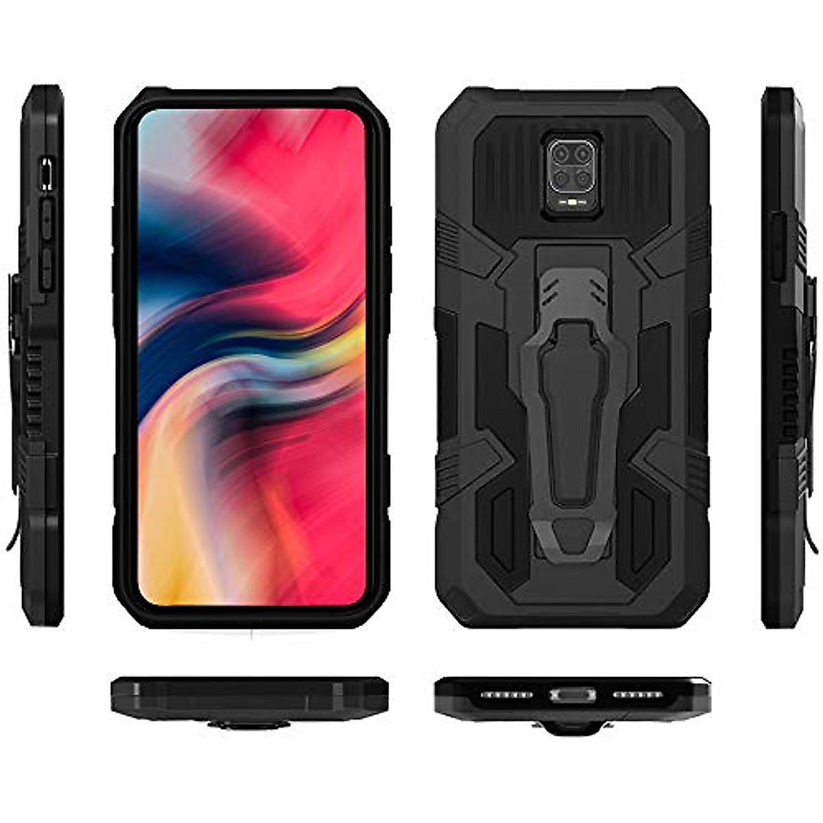 vvoo for Xiaomi Redmi Note 9s/9 Pro Case,with [2 Pack] Tempered Glass Screen Protector Military Grade Hybrid Heavy Duty Protection Built-in Fold Kickstand for Xiaomi Redmi Note 9s/ 9 Pro Case -Black