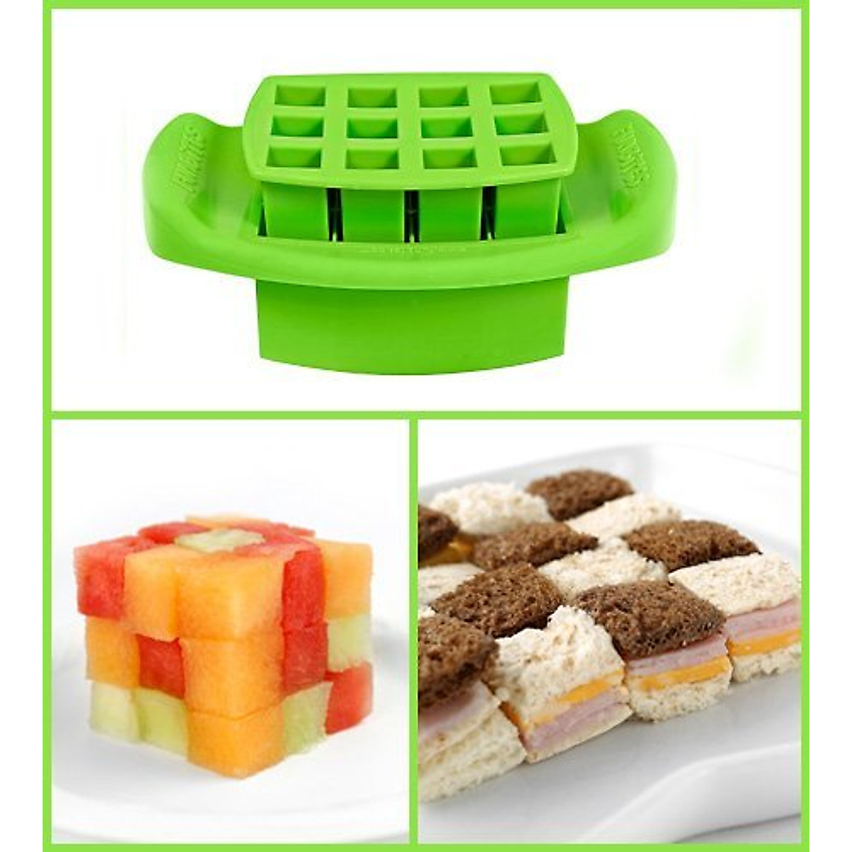 FunBites Food Cutter for Kids, Green Squares