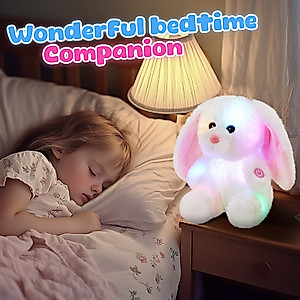 BSTAOFY 8'' Easter Light up White Bunny Soft Plush Toy LED Rabbit Lop Ear Night Light Stuffed Animals Easter Birthday Valentines Day Easter Christmas Festival Gift for Kids Toddlers