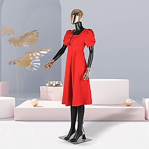 Female Mannequin Full Body Black- 70'' Mannequin Dress Form Display Full Body Adjustable Realistic Manikin Torso Stand (Black+Golden)