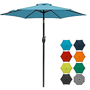 SUNVIVI OUTDOOR 7.5 Ft Patio Umbrella Outdoor Market Table Umbrella with Push Button Tilt and Crank, 6 Ribs, Polyester Canopy, Turquoise