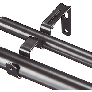 Amazon Basics 1" Double Curtain Rod with Square Finials - 72" to 144", Dark Bronze (Espresso)