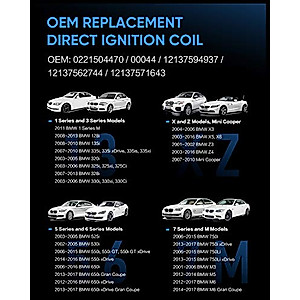 POCYBER Ignition Coils Pack Set of 6 for BMW, Replaces OE# 0221504470 00044 Fits BMW 325i 335i 328i 525i 530i 330i 650i X3 X5 M3 M5 M6 Z3 Z4 Mini More