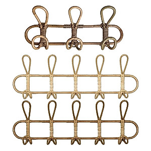 A FEI Rustic Rattan Wall Hooks 3 or 5 Hooks Hanging Coat Rack Storage Rattan Wall Hanger Clothing Hat Towel Hanger