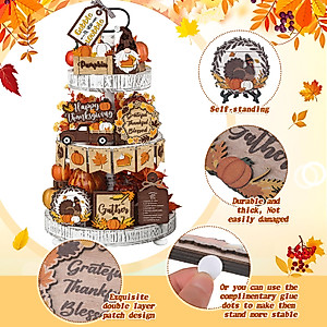 Set of 15 Fall Tiered Tray Decor Pumpkins Farmhouse Decor Autumn Maple Leaf Table Centerpieces Thanksgiving Harvest Wood Blocks Signs for Home Decor(Elegant Style)