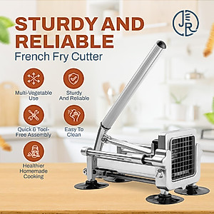 French Fry Cutter For Potatoes, Aluminum Stainless Steel Potato Cutter with 1/4-Inch & 3/8-Inch Blades, Includes 7.5-inch Air Fryer Silicone Liner, Potato Cutter for Fries, Potato, Onion, Vegetables