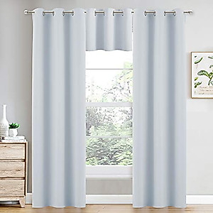 NICETOWN Greyish White Room Darkening Valances - Energy Efficient Kitchen Grommet-Top Kitchen Curtain Panels for Short Windows (2-Pack, W42 x L18 + 1.2 inches Header, Platinum-Greyish White)