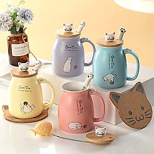 BigNoseDeer Cat Mug Cute Ceramic Coffee Mugs with Lovely Kitty Lid Cat Paw Spoon kawaii Coaster Novelty Tea Cup Pink Mug for Women Christmas Mug Mothers Day Gifts Birthday Gifts 380ML