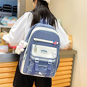 LsdgFriday 4Pcs Cute Backpack Combo Set Kawaii School Aesthetic Backpack School Bag Set with Bear Pendant Pins Accessories for Girls Teen Back to School