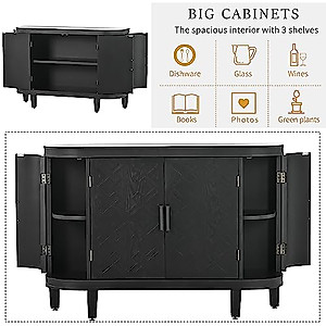 SZUBEE Antique Pattern Accent Storage Cabinet with Wooden Sideboard-Ideal for Hallway, Entryway, Living Room, Bedroom, Black