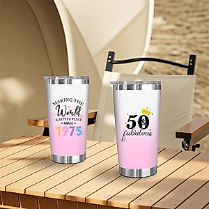 Unipinkart 50th Birthday Gifts for Women 20OZ Stainless Steel Tumbler,1975 50 Year Old Birthday Gifts for Her, 50th Birthday Decorations for Woman, Cool Birthday Gift for Women Turning 50