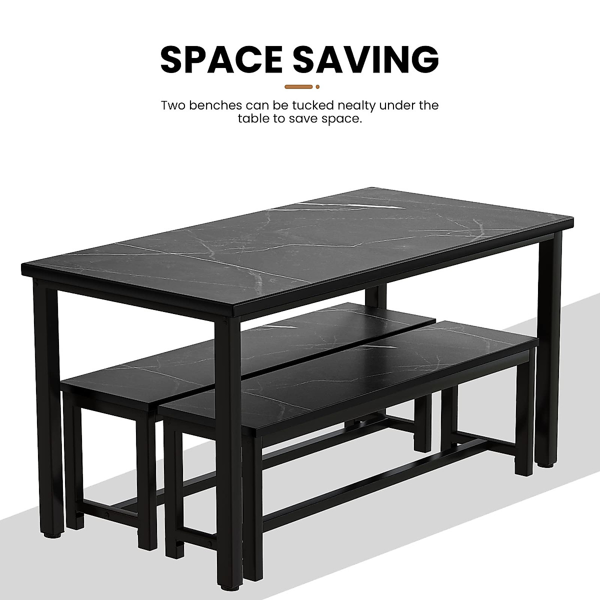 AWQM Modern Black Dining Table Set with Benches, 47.2" L x 28.74" W x 28.74" H, Ideal for Small Spaces
