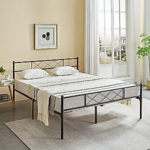 VECELO Metal Platform Bed Frame Mattress Foundation with Headboard & Footboard/Firm Support & Easy Set up Structure, Queen, Black