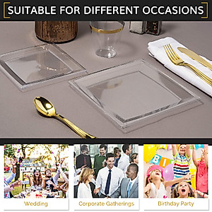 Oasis Creations Clear Square Plates Set 9" - 50 Count - Premium Hard Clear Plastic - Disposable and Reusable - Dinner Plates - Salad Plates - Party Plate Set - Weddings, Parties, Events & More!