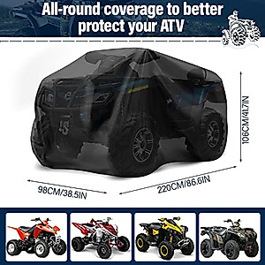 ZOEDO ATV Cover Waterproof, Heavy Duty Windproof Quad Covers, All Weather Protection 4 Wheeler Covers fit for Kawasaki, Honda, Polaris, Yamaha, 86'' (Black, XXL)