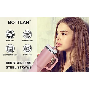 BOTTLAN 6PCS Stainless Steel Straw for Stanley Adventure Quencher Travel and H2.0 FlowState Tumbler Cup 40 oz 30 oz with Handle, 10mm/0.4'' Diameter Replacement Straws for Smoothie, Milkshakes