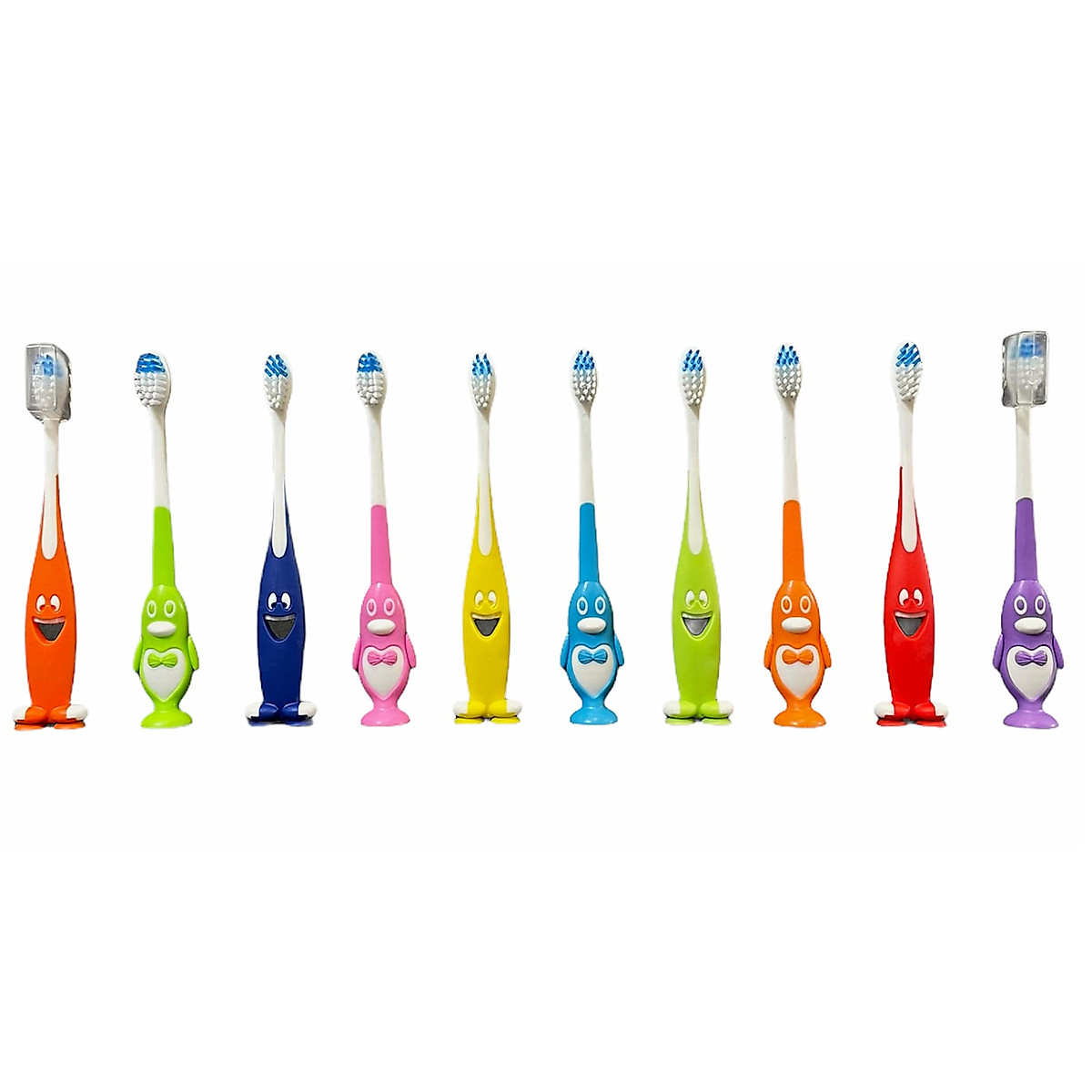 Stesa Kids Toothbrush - 10 Pack - Soft Bristles, BPA Free, Suction Cup for Fun Storage, Dust Covers Included - Boys and Girls Toddler Toothbrush - Age 3+