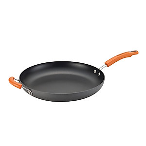 Rachael Ray Brights Hard Anodized Nonstick Frying Pan / Fry Pan / Hard Anodized Skillet with Helper Handle - 14 Inch, Gray