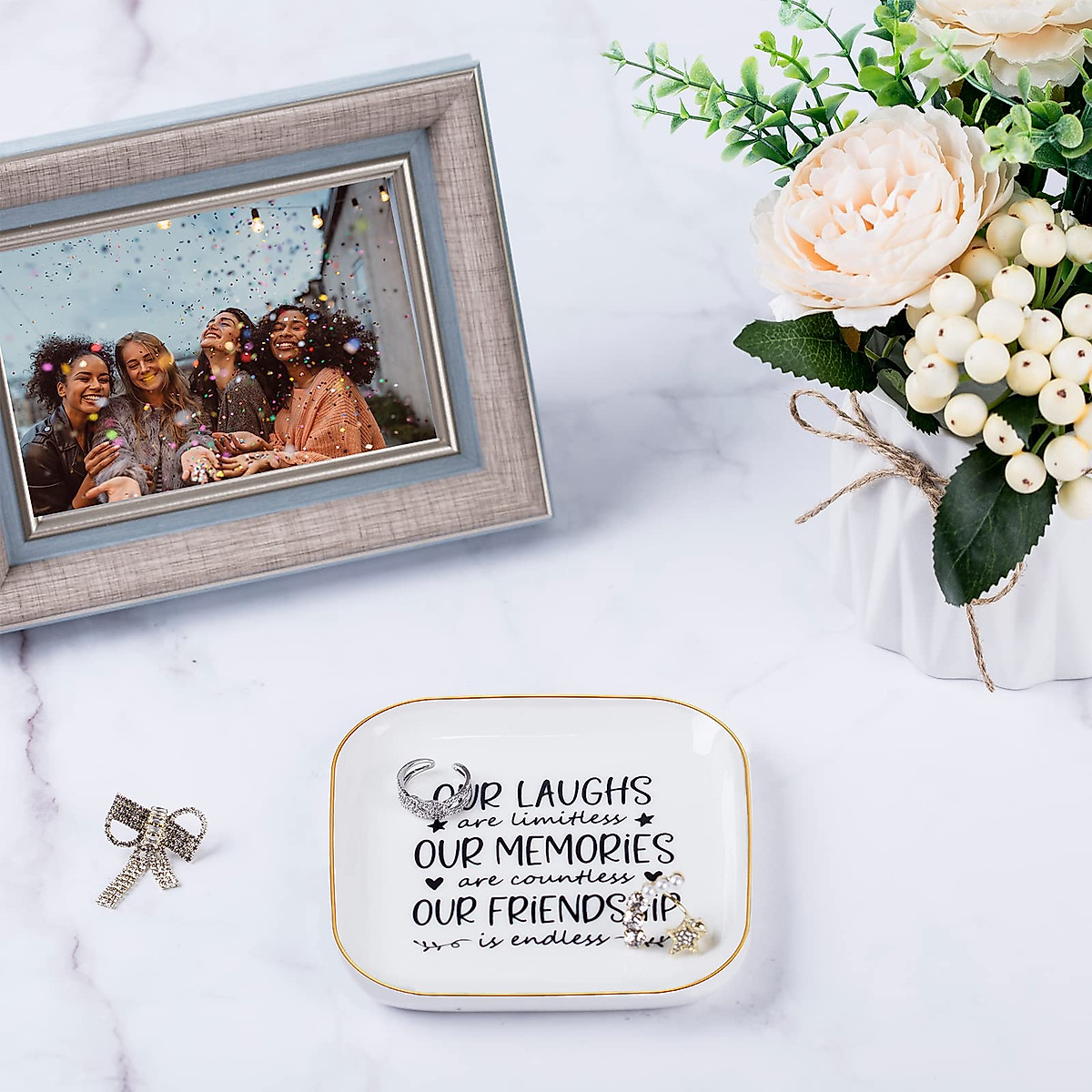 Piudee Endless Friendship Jewelry Dish, Our laughs are limitless, our memories are countless, our friendship is endless Unique Female Friend Birthday Christmas Gift