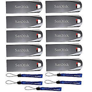 SanDisk (Ten Pack) Cruzer Force Flash Drive USB 2.0 Bundle with (5) Everything But Stromboli Lanyards (16GB 10 Pack)