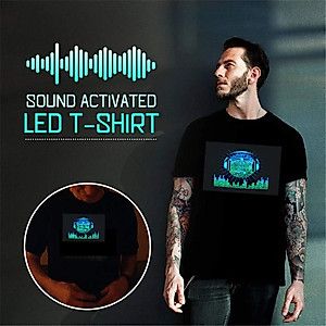 Top for Men Party Disco DJ Sound Activated LED Light Up and Down Flashing Glowing Printed Crewneck Short-Sleeve T Shirt