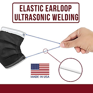4-Ply Breathable Disposable Face Mask - Made in USA - Comfortable Elastic Ear Loop Multiple Colors (50, Black and White)
