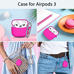 MHYALUDO AirPods 3 Case Cover, Soft Silicone Protective Case Skin for Airpods 3rd Generation 2021 Charging Case with Keychain，Front LED Visible-Rose Pink