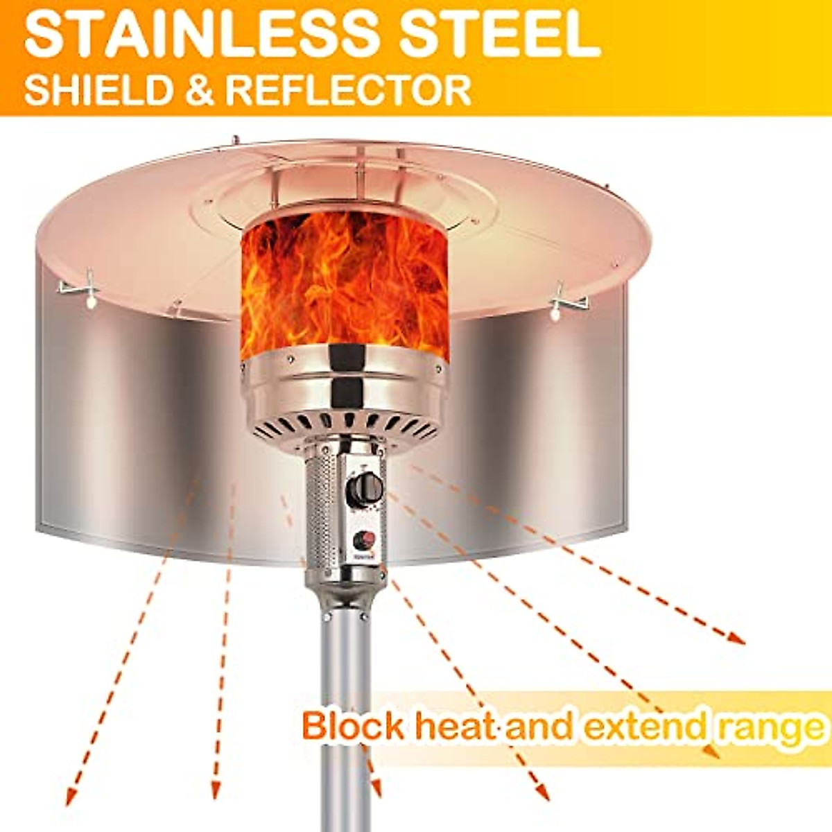 Hykolity 50,000 BTU Propane Patio Heater with Reflector, Stainless Steel Burner, Triple Protection System, Wheels, Outdoor Heaters for Patio, Garden, Commercial and Residential, Silver