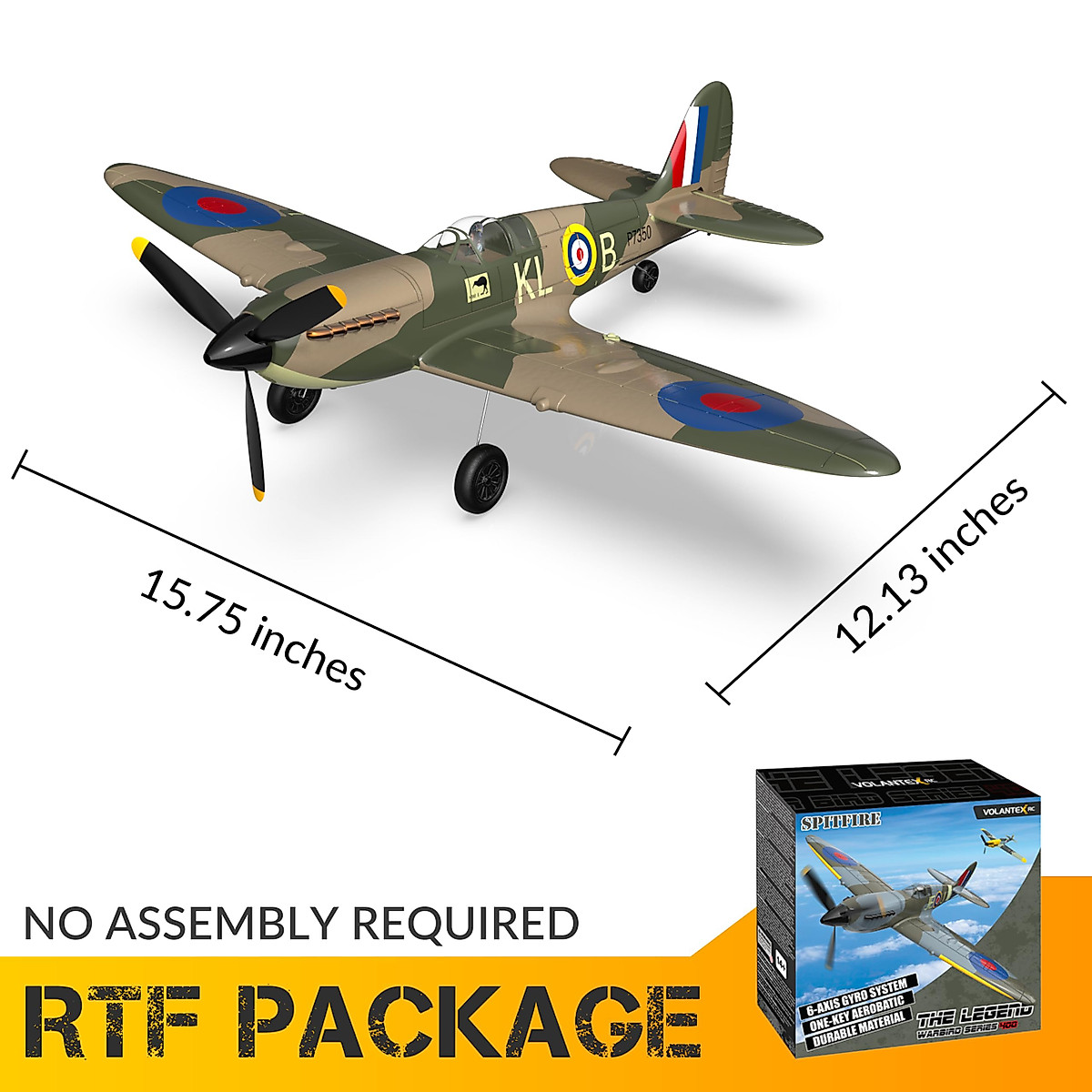 VOLANTEXRC 4-CH Spitfire One Key Remote Control Airplane with Xpilot Stabilization, Gyroscope, 3 Level Control, and Lightweight Design, Camouflage